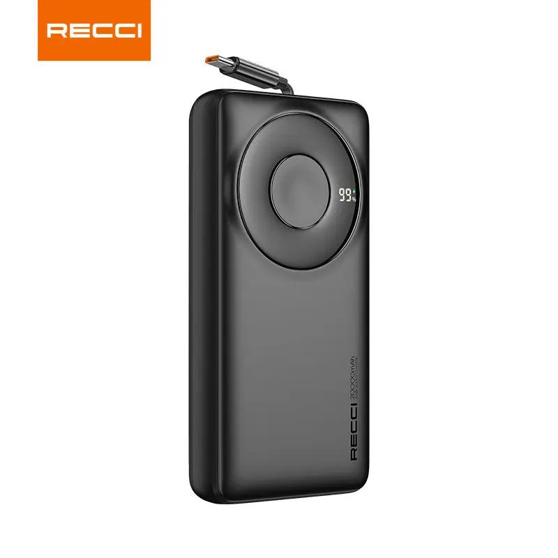 Recci 20000mAh Power Bank PD 65W Retractable USB C Cable with 3C/CCC C