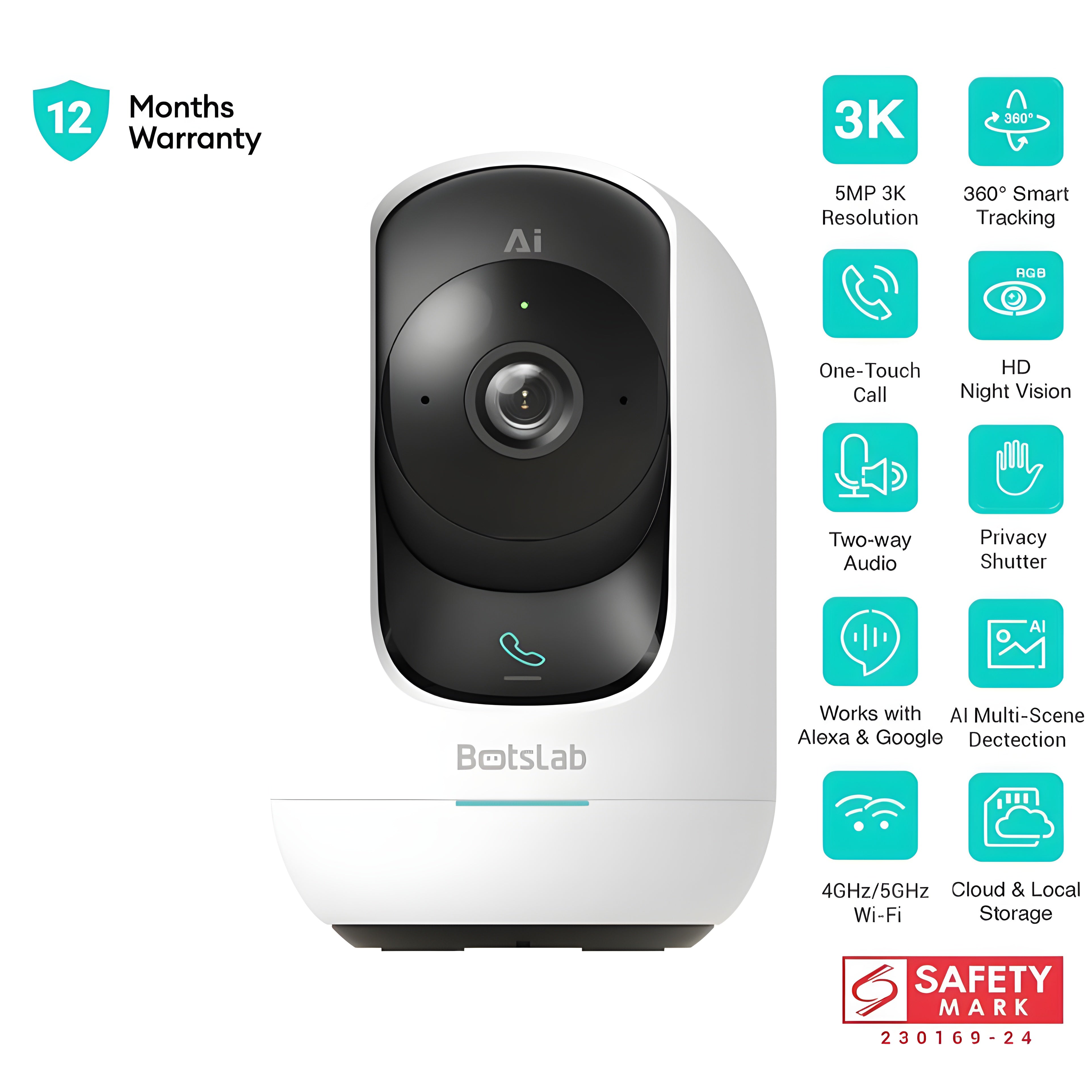 Botslab Indoor Cam 2 Pro, 3K Pan and Tilt CCTV Wireless Home Camera